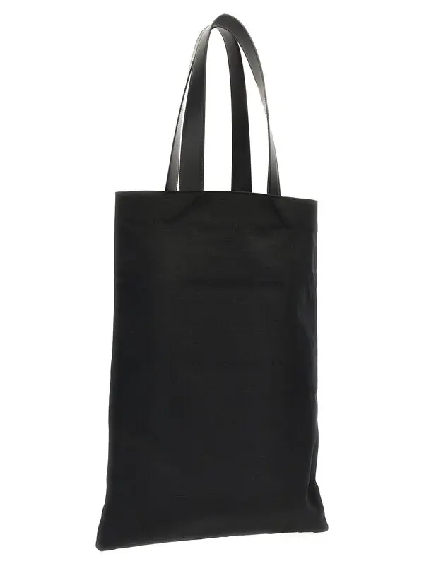 JIL SANDER Large Canvas Shopping Bag With Leather Handles And Logo Print - Black