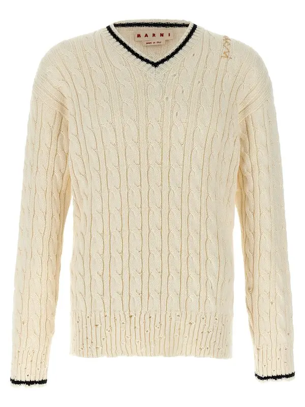 Marni V-neck Sweater With Embroidered Detail