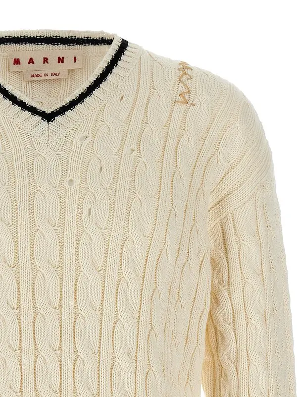 Marni V-neck Sweater With Embroidered Detail