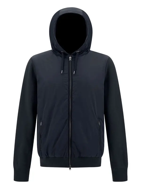 Herno Piqué Knit And Nylon Jacket With Hood - Blue