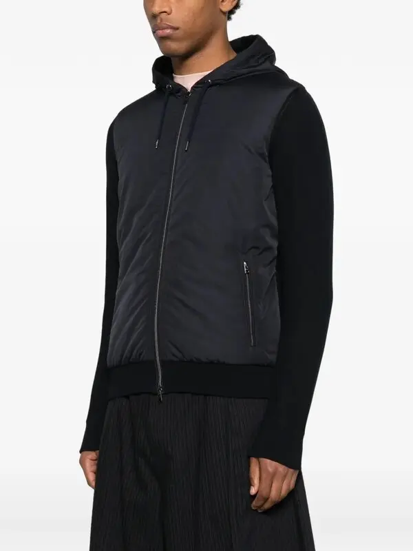 Herno Piqué Knit And Nylon Jacket With Hood - Blue