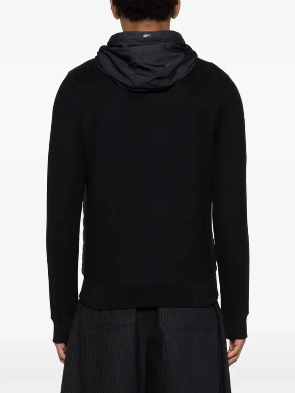 Herno Piqué Knit And Nylon Jacket With Hood - Blue
