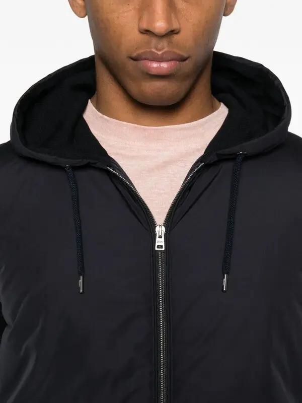 Herno Piqué Knit And Nylon Jacket With Hood - Blue