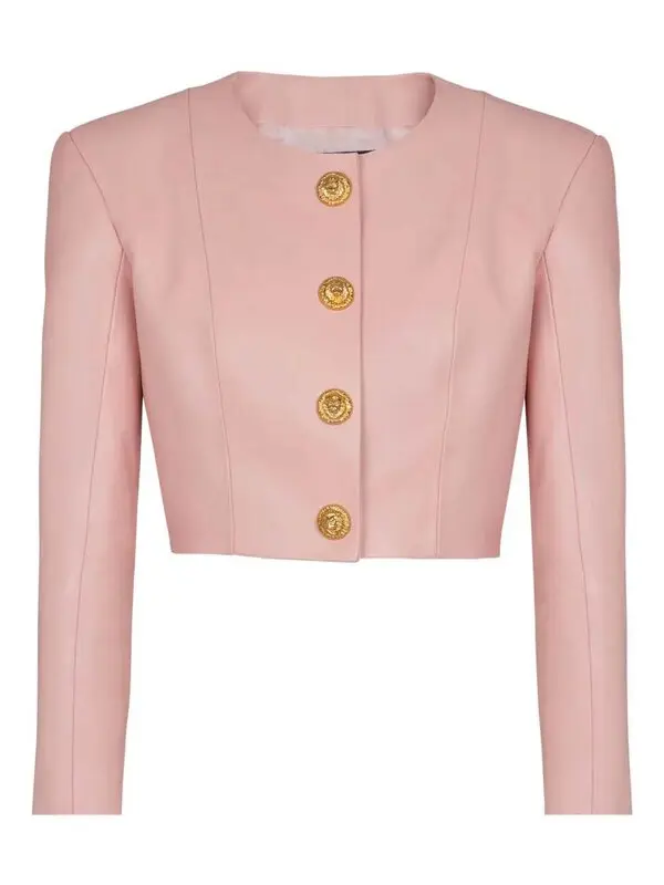 Balmain Lambskin Cropped Jacket With Gold-tone Details - Multicolor