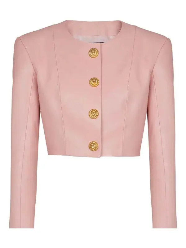 Balmain Lambskin Cropped Jacket With Gold-tone Details - Multicolor