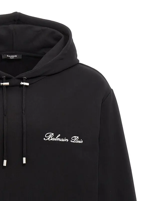 Balmain Signature Logo Organic Cotton Hoodie - Black