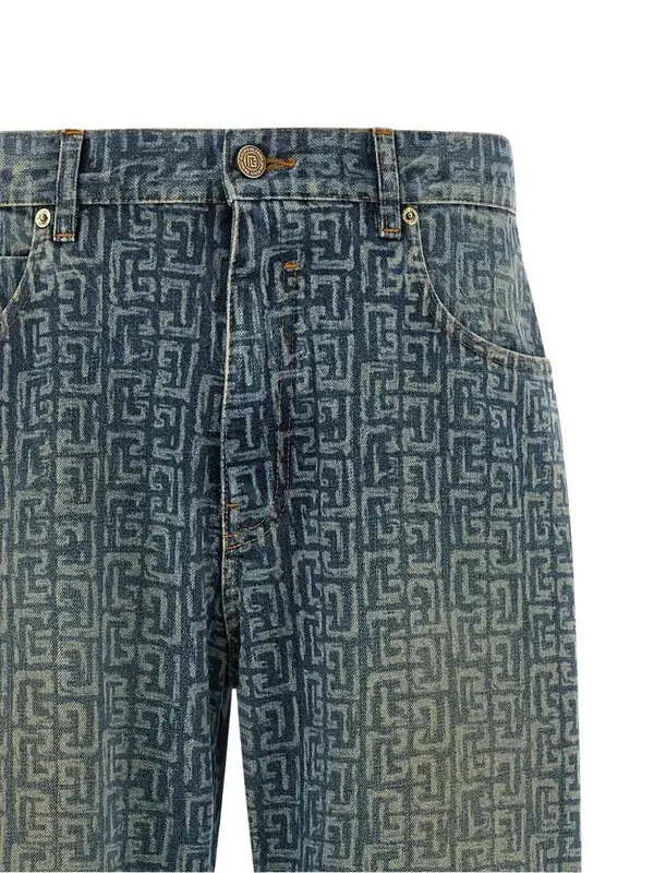 Balmain Monogram Print Faded Effect Jeans