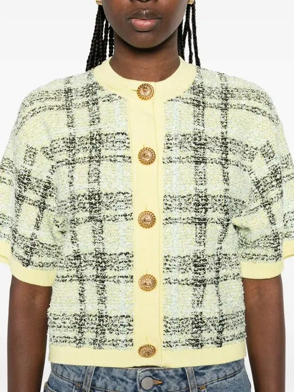 Balmain Checked Tweed Cardigan - Multicolor