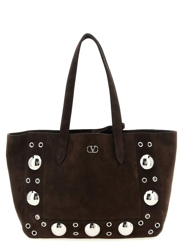 Valentino Garavani Nellcôte Medium Shopping Bag With Stud Embellishments - Brown