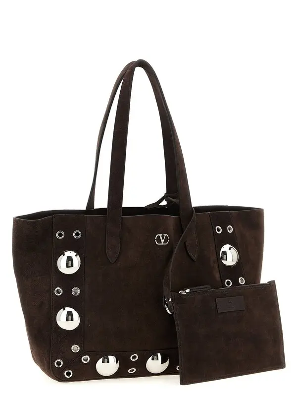Valentino Garavani Nellcôte Medium Shopping Bag With Stud Embellishments - Brown