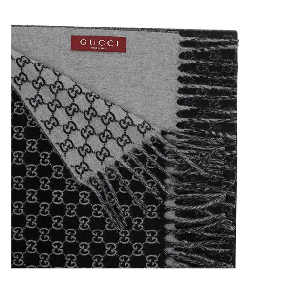 Gucci Wool And Cashmere Scarf Gg - Gray