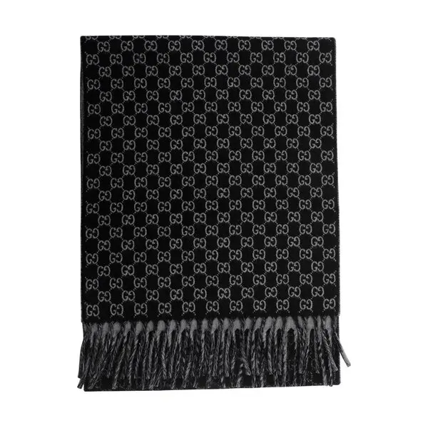 Gucci Wool And Cashmere Scarf Gg - Gray