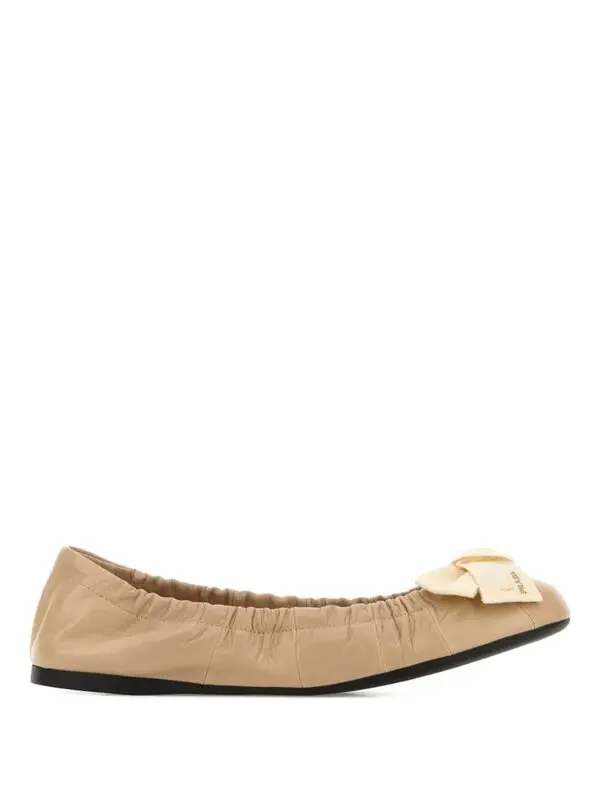 Prada Gathered Leather Ballerinas With Bow Detail - Multicolor