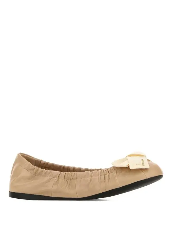 Prada Gathered Leather Ballerinas With Bow Detail - Multicolor