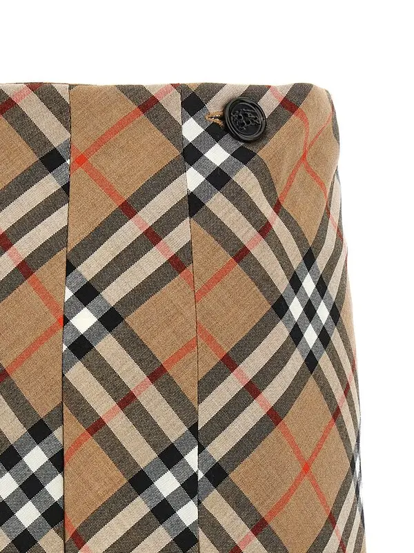 Burberry Mini Kilt Skirt With Check And Fringed Hem - Multicolor
