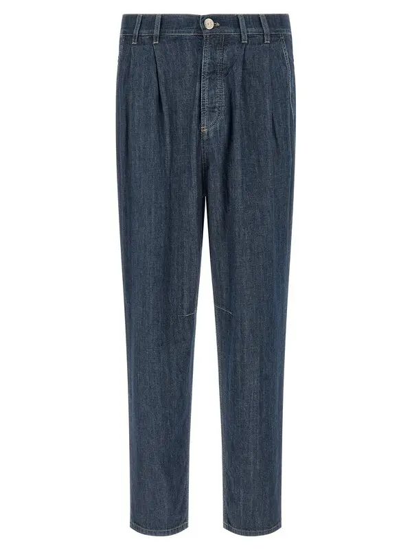 Brunello Cucinelli Straight Leg Denim Pants With Double Front Pincer - Blue