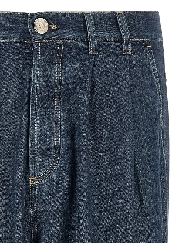 Brunello Cucinelli Straight Leg Denim Pants With Double Front Pincer - Blue