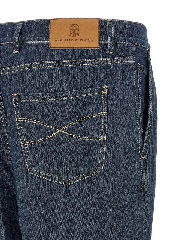 Brunello Cucinelli Straight Leg Denim Pants With Double Front Pincer - Blue