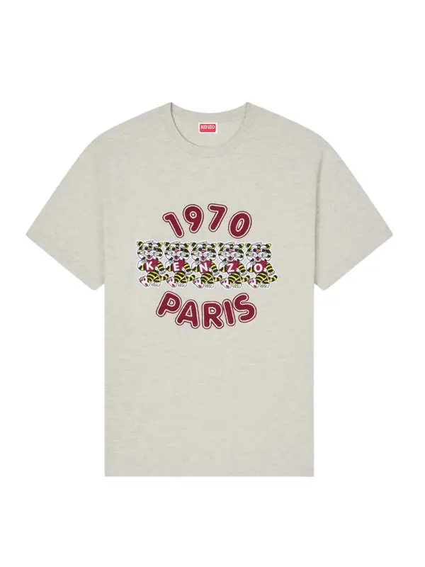 Kenzo Loose-fitting Cotton T-shirt With Wild Tiger Embroidery - Gray