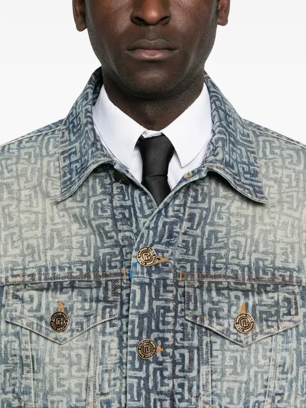 Balmain Monogrammed Denim Jacket - Blue