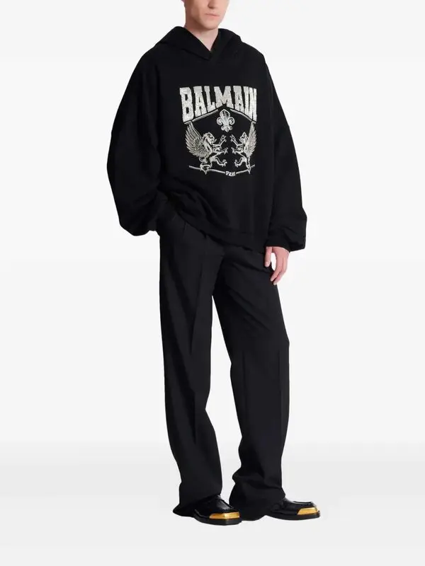 Balmain Graphic Crystal Embellished Hoodie - Black