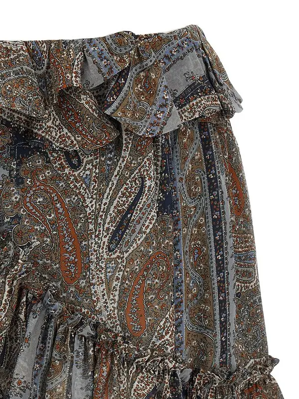 Saint Laurent Paisley Print Ruffle Silk Mini Skirt