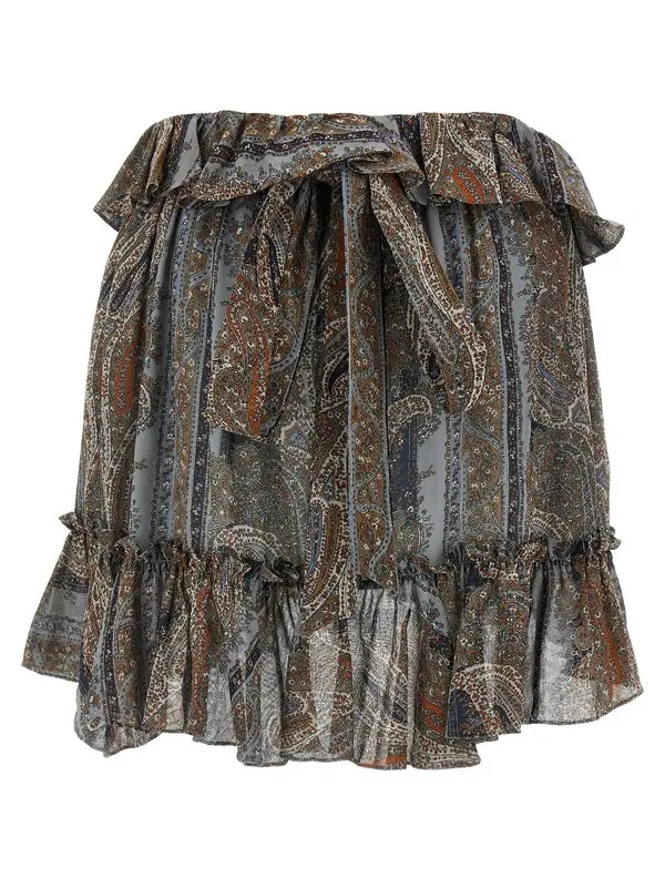 Saint Laurent Paisley Print Ruffle Silk Mini Skirt - Multicolor