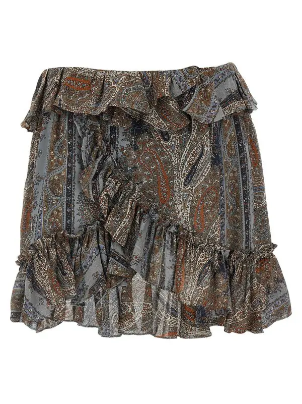 Saint Laurent Paisley Print Ruffle Silk Mini Skirt - Multicolor
