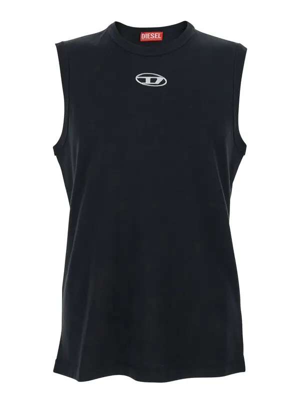 DIESEL® T-bisco-iod' Sleeveless Top With Logo Detail On The Front In Cotton - Black