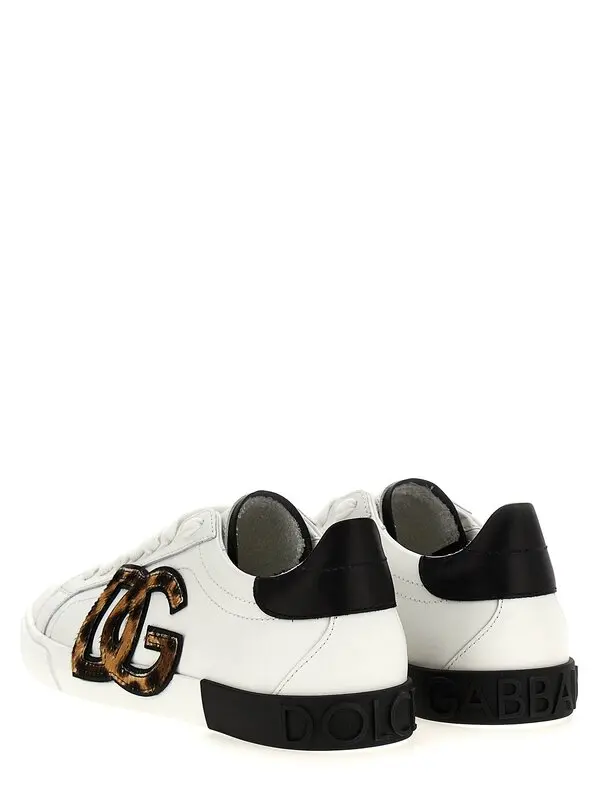 Dolce & Gabbana Portofino' Leather Sneakers With Pony Hair Logo - Multicolor