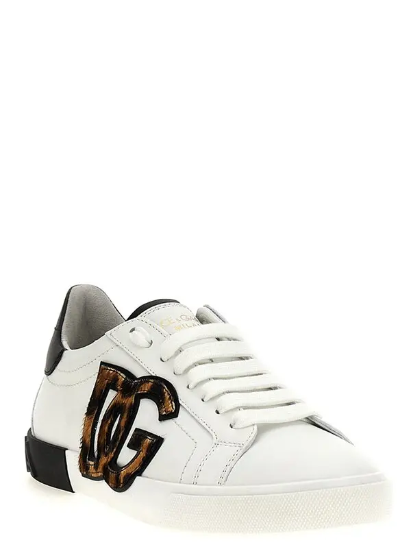 Dolce & Gabbana Portofino' Leather Sneakers With Pony Hair Logo - Multicolor