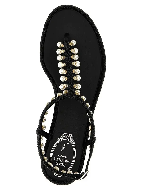 Rene Caovilla Diana Embellished Thong Sandals - Black