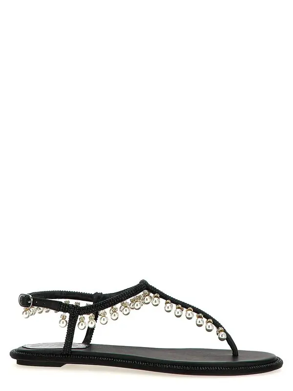 Rene Caovilla Diana Embellished Thong Sandals - Black