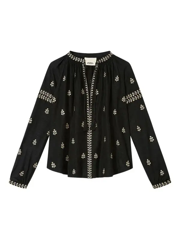 Isabel Marant Étoile Rodis Embroidered Tussar Silk Blouse - Black