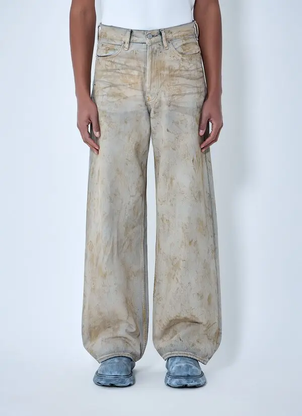 Acne Studios Wide-leg Distressed Denim Pants - Cream