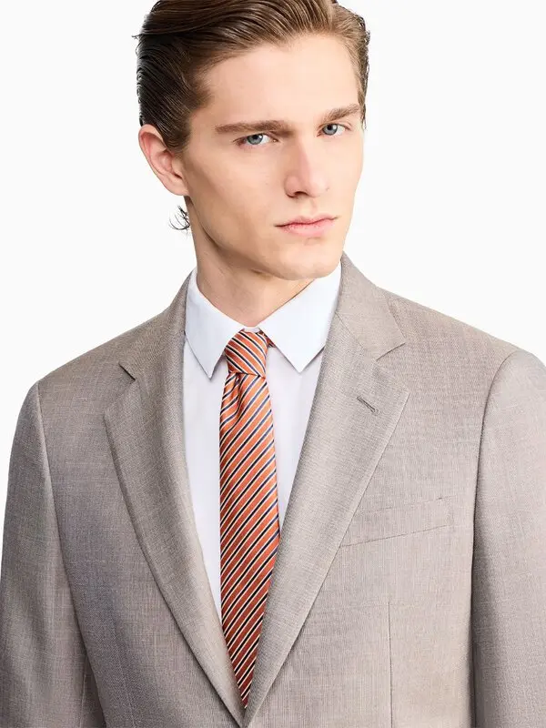 Giorgio Armani Soho Line Single-breasted Suit In Wool, Silk And Linen Grisaille - Gray