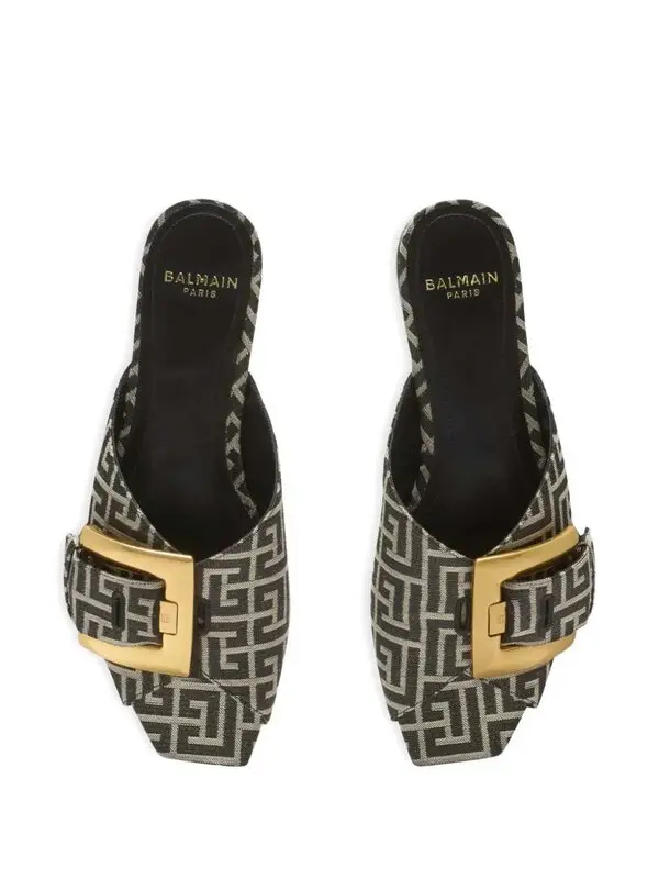 Balmain Anthem Monogrammed Jacquard Sandals With Decorative Buckle - Multicolor