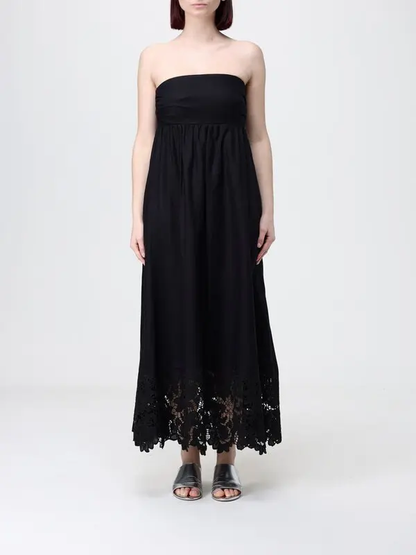 Max Mara Linen Dress With Lace Trim - Black