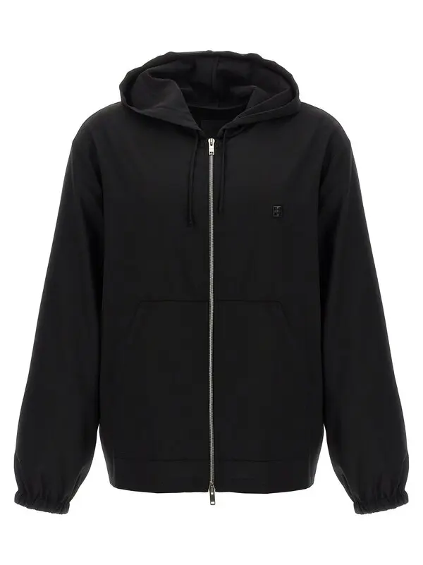 Givenchy Wool Zip-up Hoodie With Logo Plaque - Black