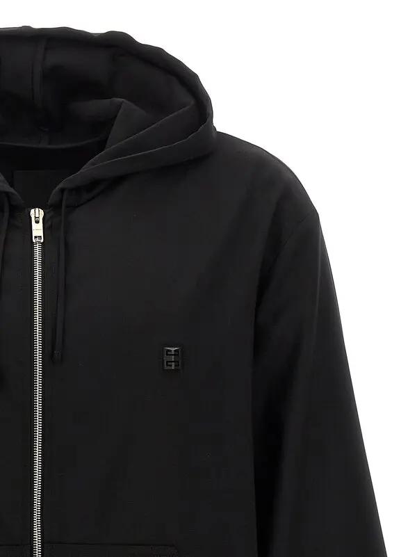 Givenchy Wool Zip-up Hoodie With Logo Plaque - Black