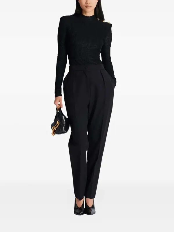 Balmain Ls Bouclette Monogrammed Top