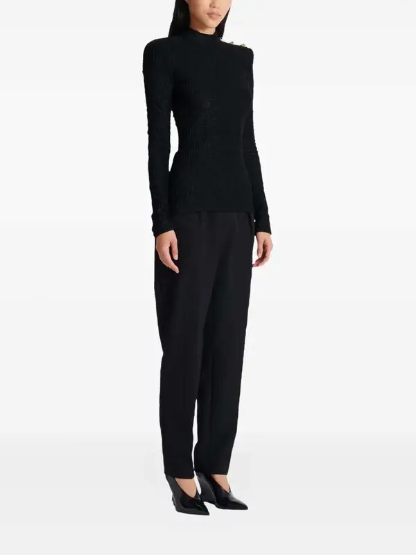 Balmain Ls Bouclette Monogrammed Top