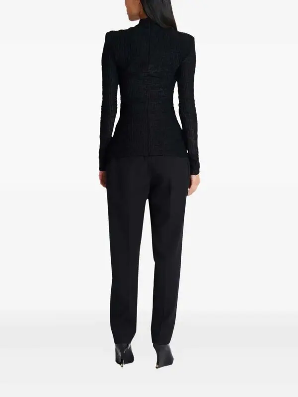 Balmain Ls Bouclette Monogrammed Top