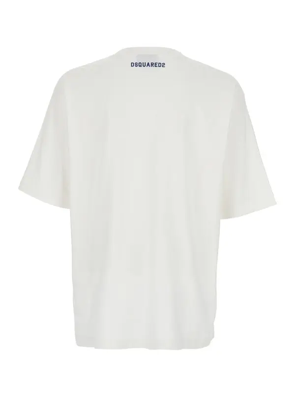 Dsquared2 White Crew Neck T-shirt With Logo Print On The Front In Cotton For - Multicolor