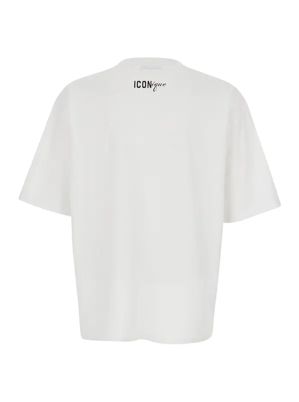 Dsquared2 White T-shirt With Front Print And Logo Detail On The Back In Cotton For