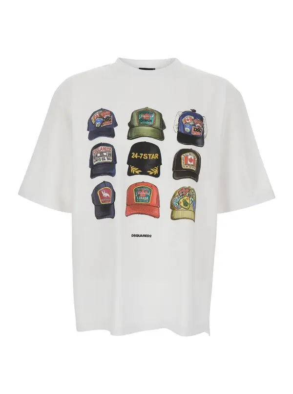 Dsquared2 White T-shirt With Front Print And Logo Detail On The Back In Cotton For - Multicolor