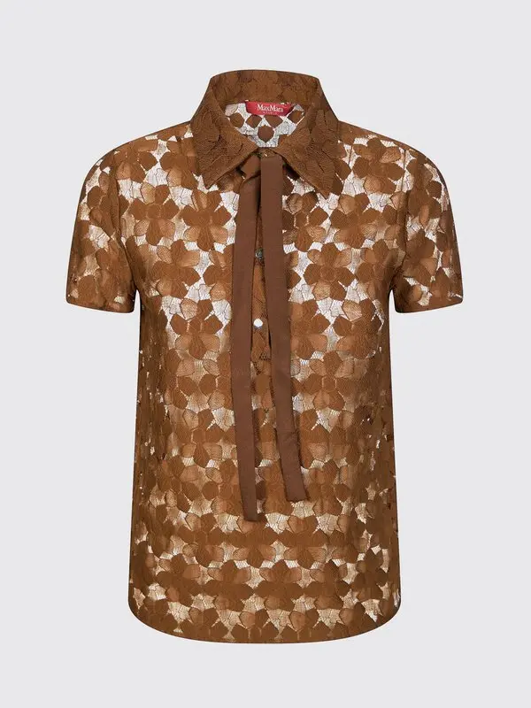 Max Mara Lace Polo Shirt With Tie Detail - Brown