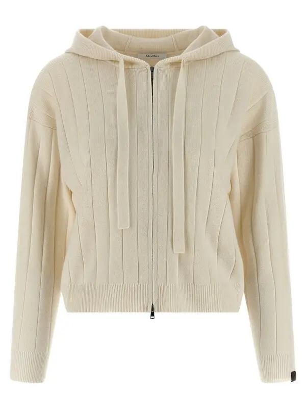 Max Mara Rubiera Zip-up Hooded Cardigan In Pure Cashmere - White