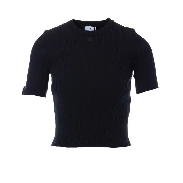 COURREGES Ribbed Crew Neck Short Sleeve T-shirt - Black