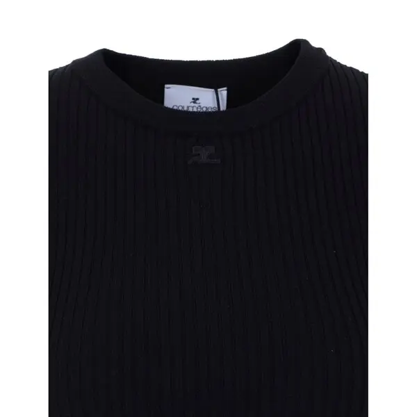 COURREGES Ribbed Crew Neck Short Sleeve T-shirt